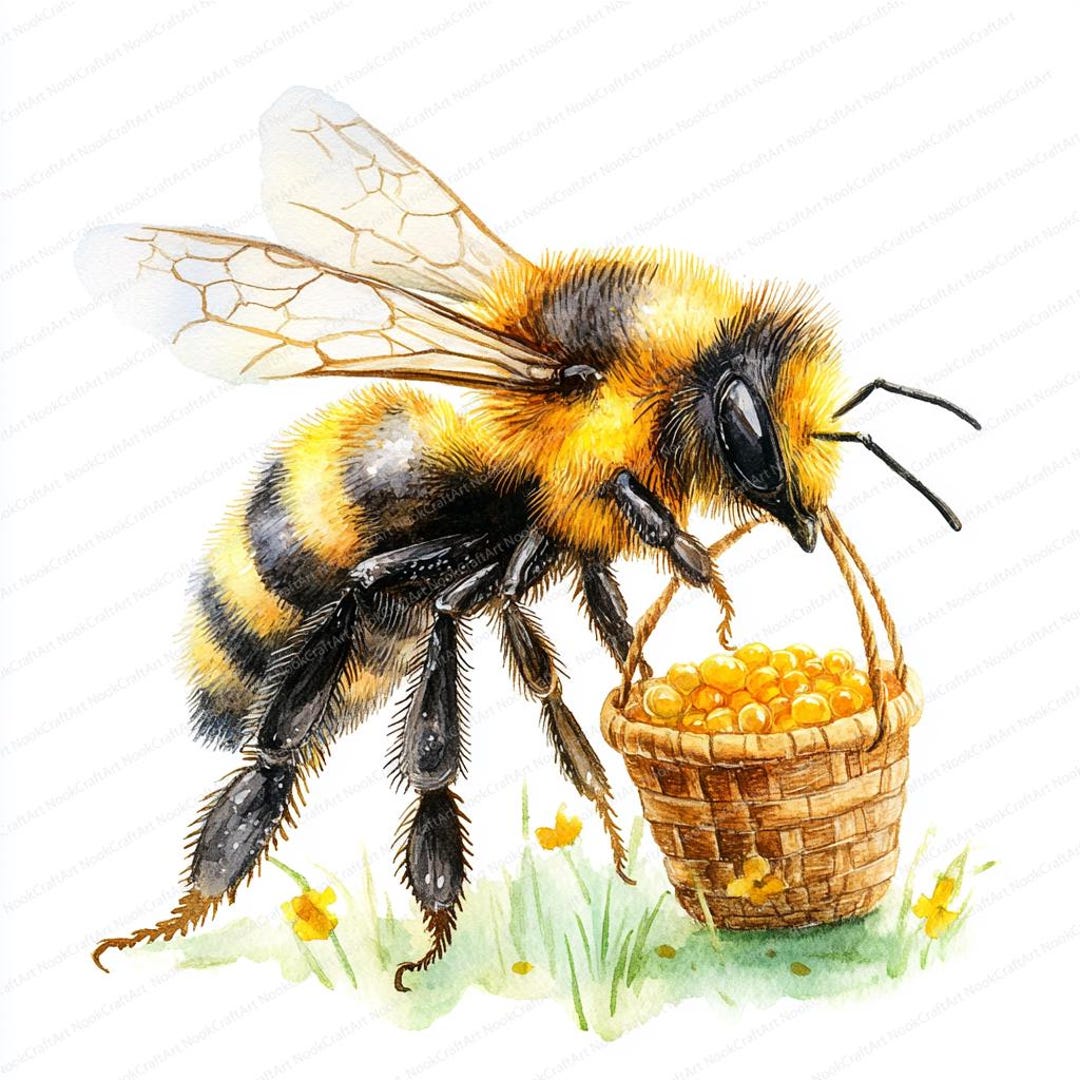 20 Bee With Nectar Bucket Clipart | Whimsical Honey Collecting ...