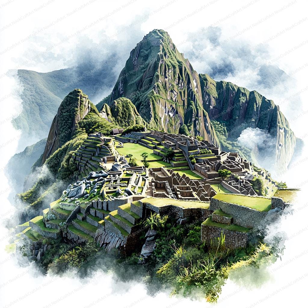 24 Machu Picchu Scenic Clipart | Ancient Incan Ruins Illustration ...