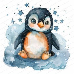 12 Baby Penguin Clipart | Winter Clipart | Printable Watercolor Clipart ...