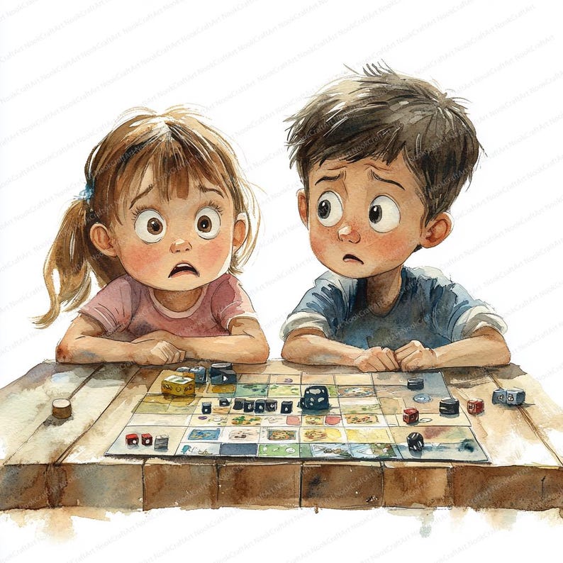18 Children Board Game Clipart | Kids Playing at Table Illustration ...