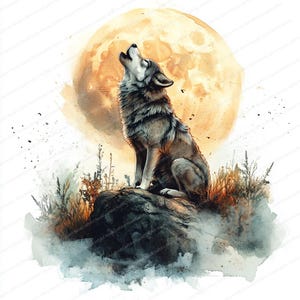 17 Wolf Howling at Moon Clipart | Mystic Nocturnal Wildlife Art ...