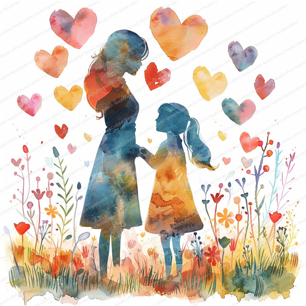 12 Mom With Daughter Clipart Mother's Day Card Printable Watercolor ...