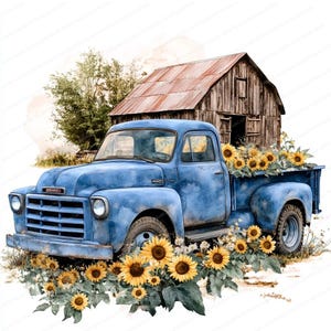 14 Rustic Blue Farm Truck Clipart | Old Farm Truck | Printable ...