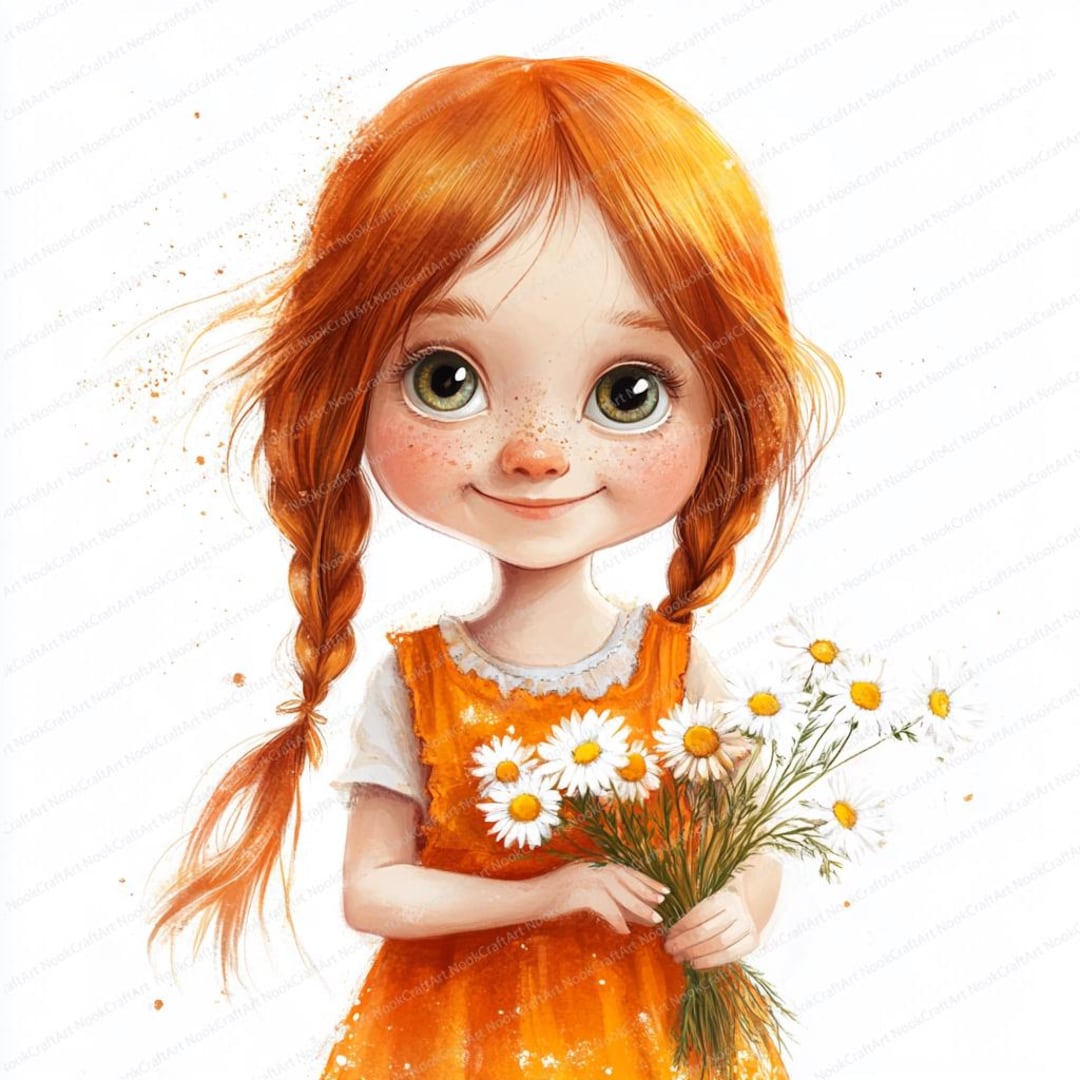 15 Red Haired Little Girl Clipart | Cute Girl Watercolor Designs ...