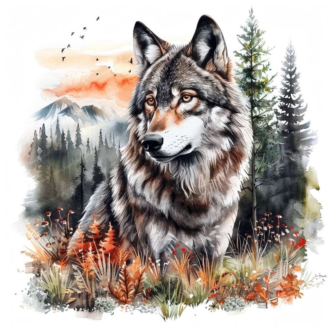15 Wolf Clipart | Printable Watercolor Clipart | Watercolor Wolf ...