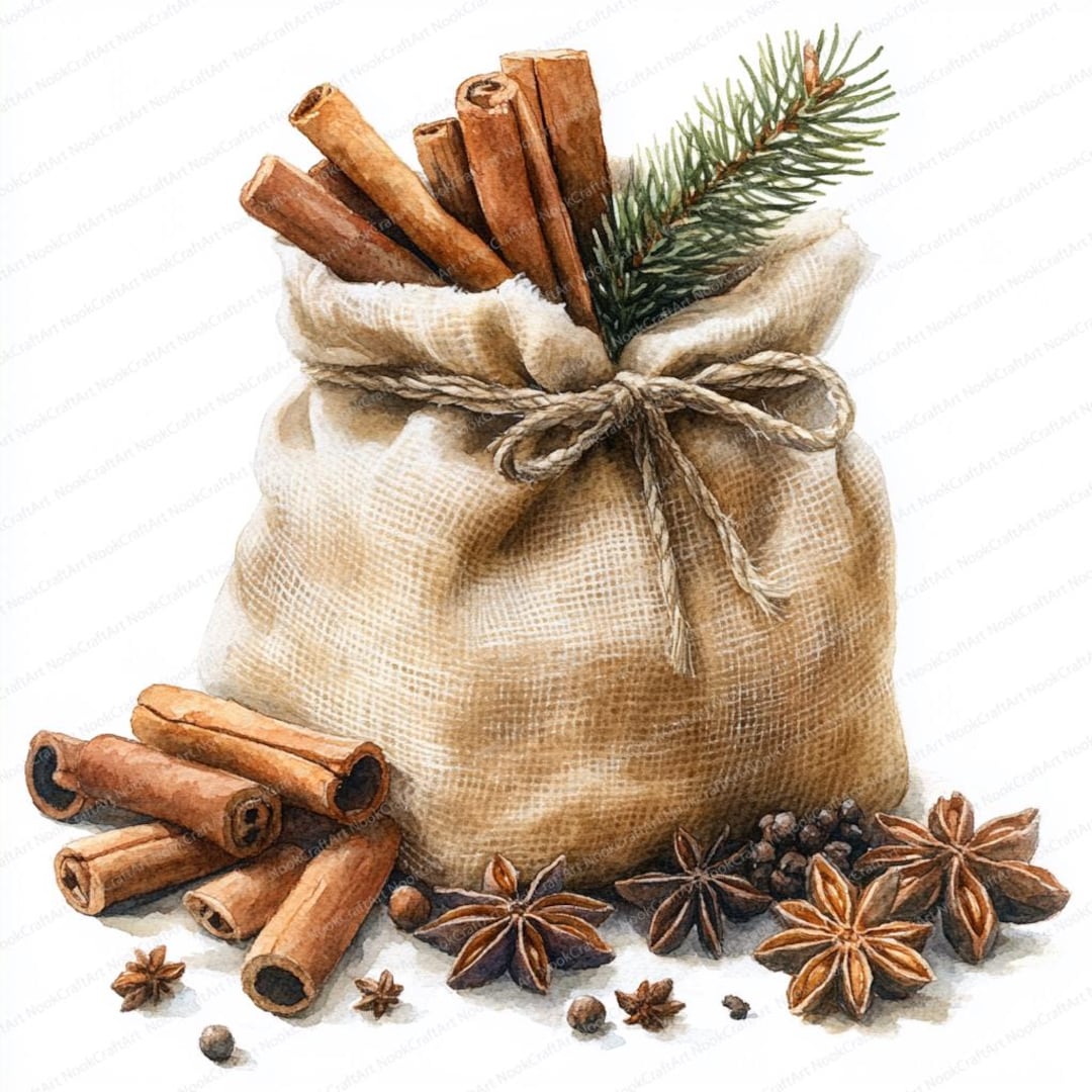 24 Spice Bag With Pine Twig Clipart | Rustic Culinary Herbs ...