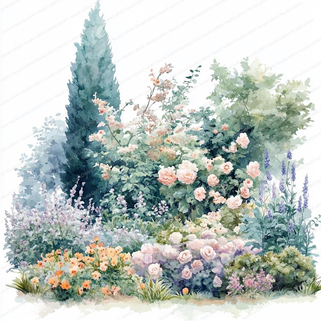12 Watercolor Garden Clipart | Monet's Garden | Printable Watercolor ...