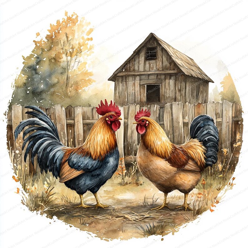 23 Farmyard Rooster and Hen Clipart | Rustic Barnyard Animal ...