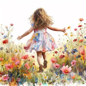 12 Girl in Flowers | Flower Clipart | Printable Watercolor Clipart ...