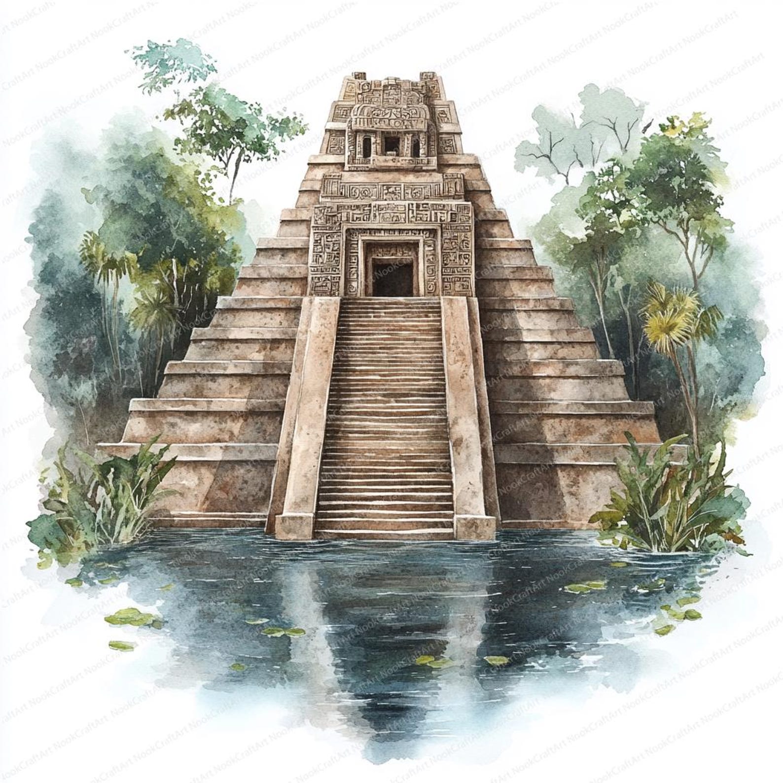 16 Aztec Temple Clipart | Aztec Pyramid | Printable Watercolor Clipart ...