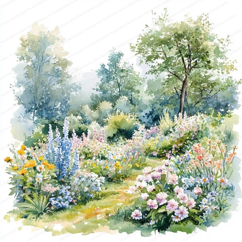 12 Watercolor Garden Clipart | Monet's Garden | Printable Watercolor ...