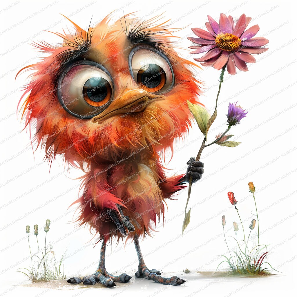 12 Funny Bird Clipart Cute Birds With Flowers Printable Watercolor ...