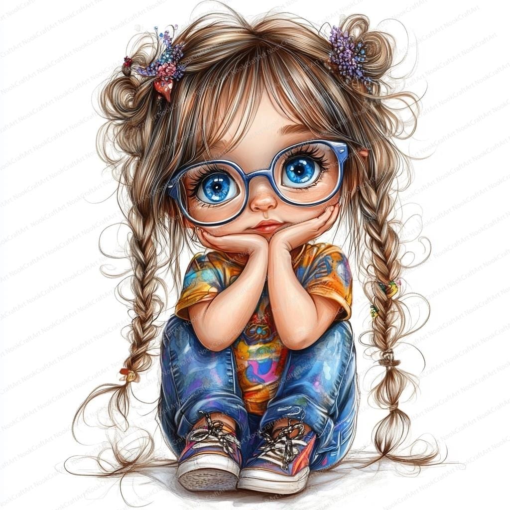 14 Watercolor Cute Little Girl Clipart Bundle | Printable Watercolor ...