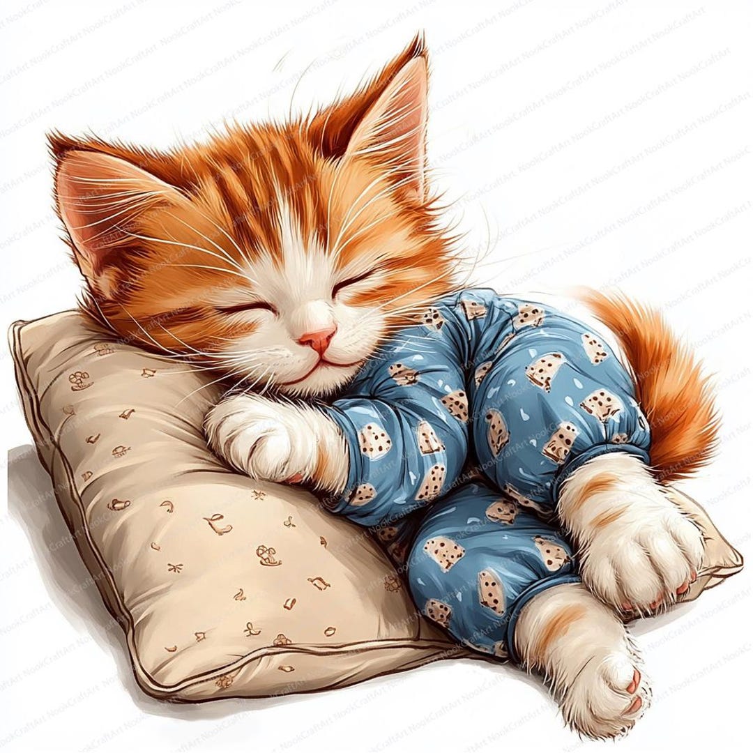 15 Kitten Clipart | Sleeping Cat Watercolor Designs | High-quality JPG ...