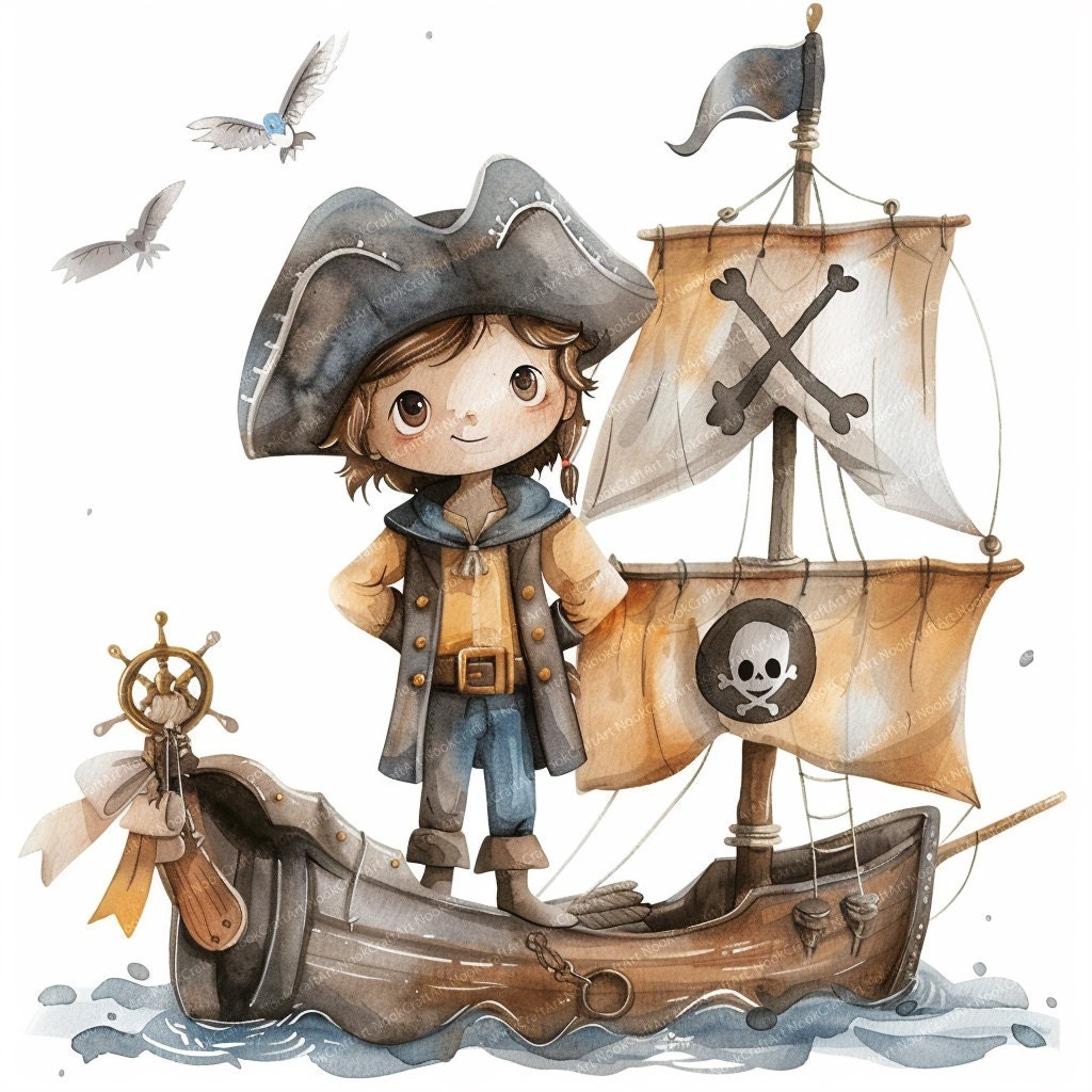 14 Cartoon Pirates Clipart Cute Pirates Print Printable Watercolor ...