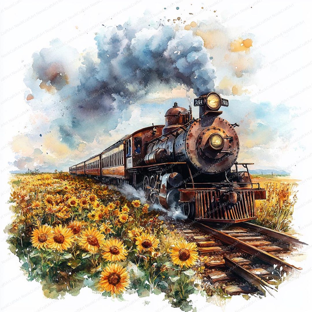 20 Sunflower Field Train Clipart | Whimsical Miniature Journey ...