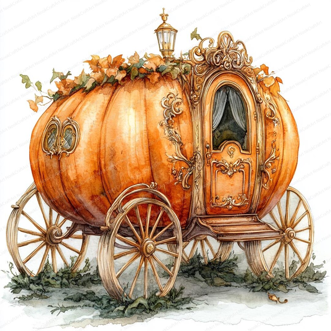 20 Pumpkin Carriage Clipart | Whimsical Fairy Tale Illustration ...