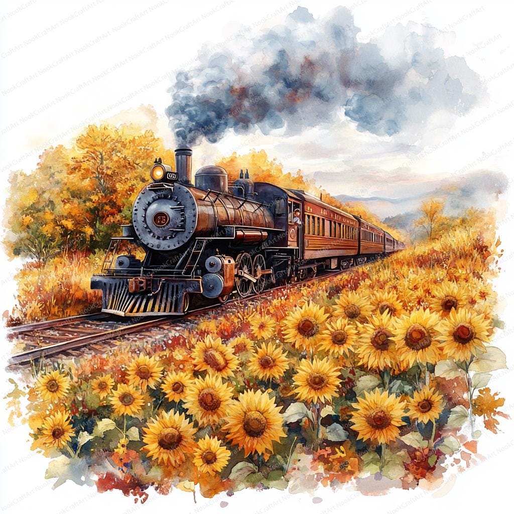 20 Sunflower Field Train Clipart | Whimsical Miniature Journey ...