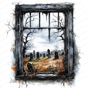 20 Window to Cemetery Clipart | Spooky Cemetery Halloween Clip Art ...