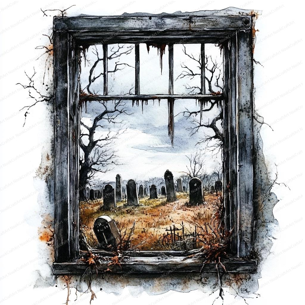 20 Window to Cemetery Clipart | Spooky Cemetery Halloween Clip Art ...