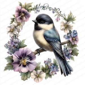 14 Floral Spring Chickadee Clipart | Watercolor Birds | High Quality ...