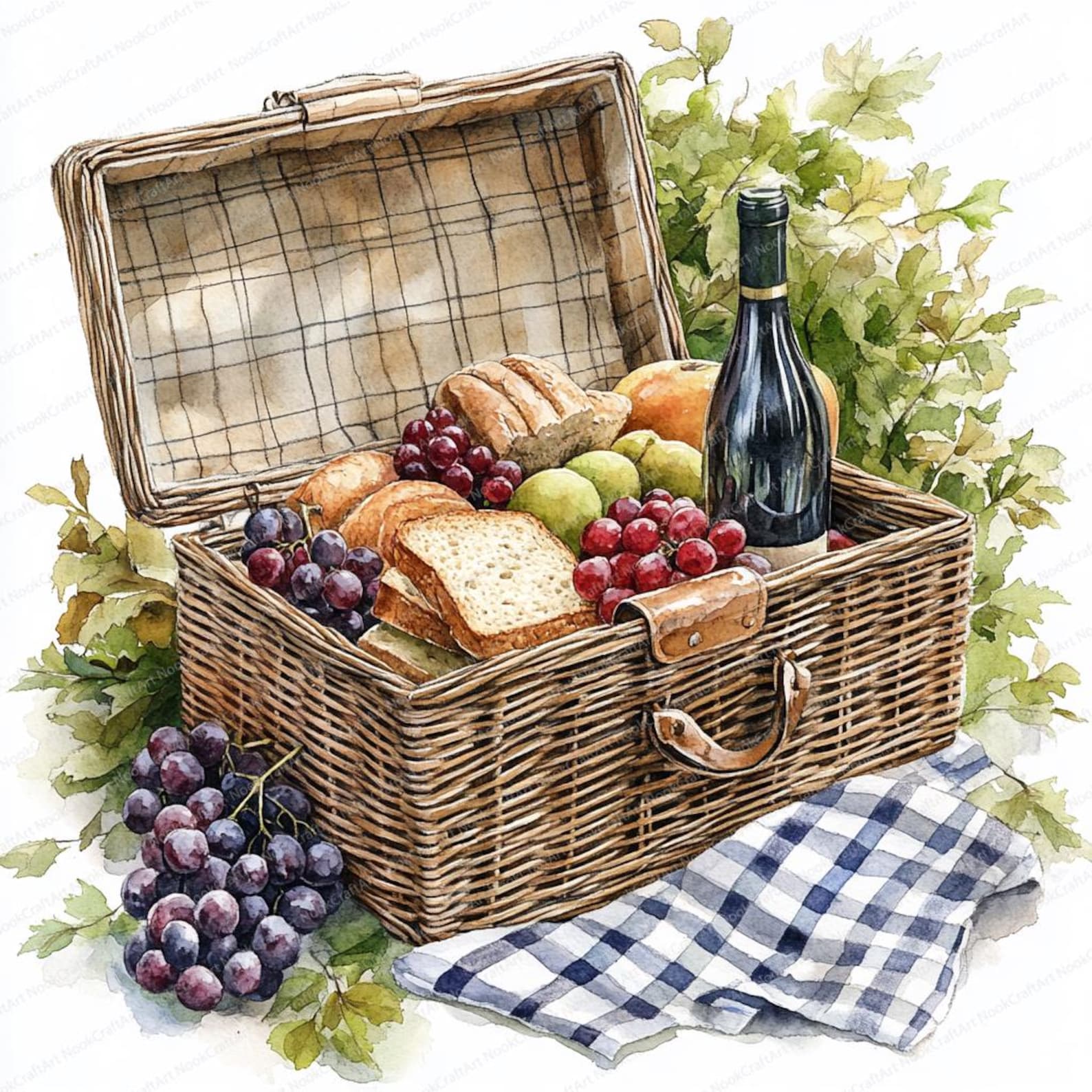 20 Picnic Basket Clipart With Food and Wine | Outdoor Summer Picnic ...