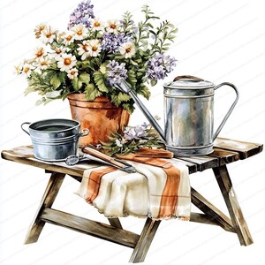 16 Vintage Gardening Tools Clipart | Printable Watercolor Clipart ...