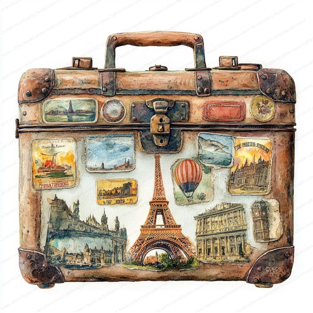 18 Vintage Suitcase Clipart Collection | Retro Travel Illustration Set ...
