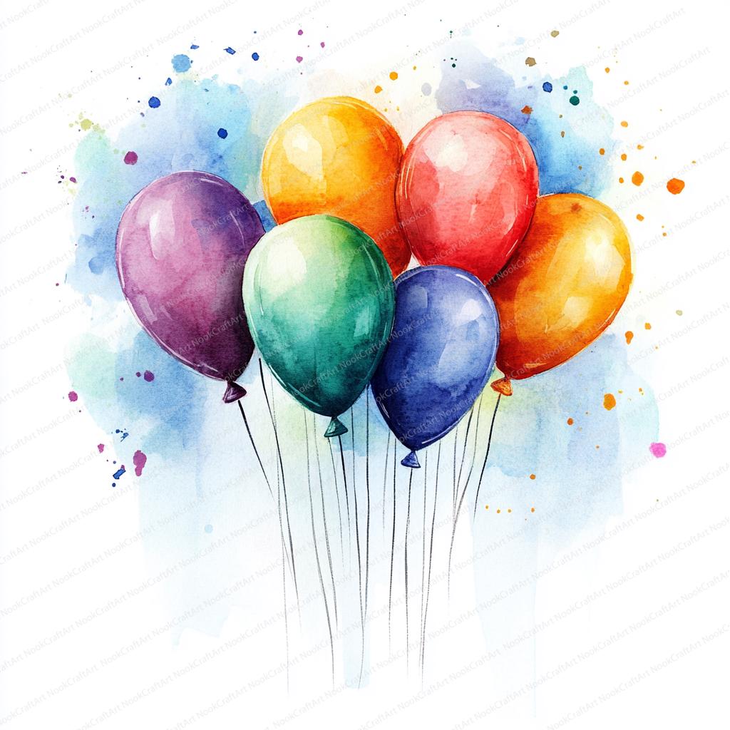 Watercolor Rainbow Balloons Clipart: Party Decoration Jpgs (digital ...