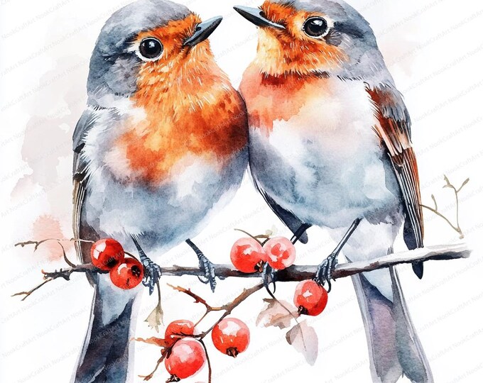 14 Christmas Robin Clipart, Robin Love, Printable Watercolor Clipart ...