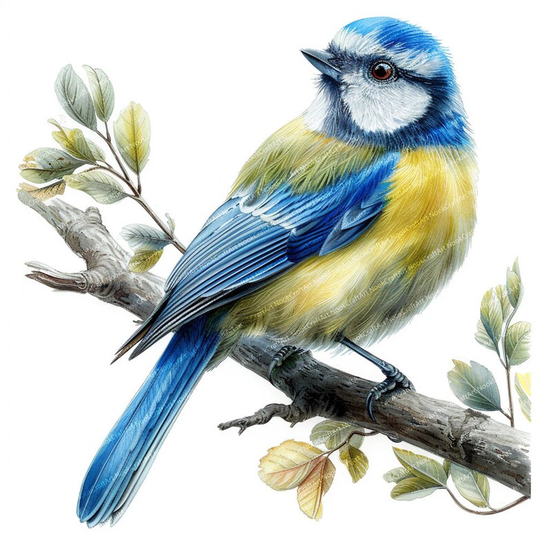 10 Blue Tit Bird Clipart Eurasian Blue Tit Printable Watercolor Clipart ...