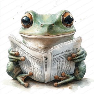 18 Frog Reading Newspaper Clipart | Quirky Amphibian Illustration ...