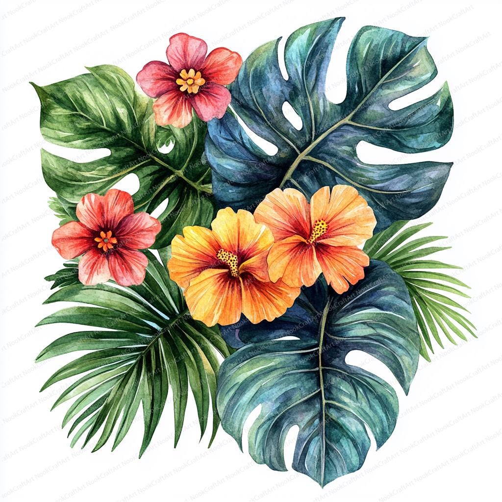 20 Tropical Leaf Clipart | Colorful Monstera and Palm Accents ...