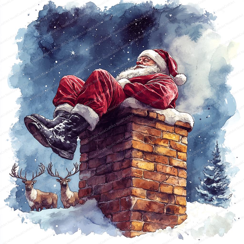 20 Santa Stuck in Chimney Clipart | Christmas Humor Illustration ...