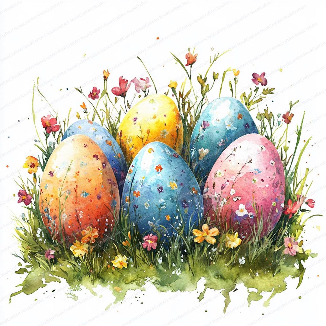 20 Easter Eggs in Grass Clipart | Springtime Holiday Illustrations ...