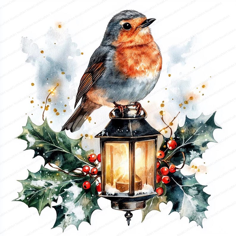 16 Cute Christmas Robins Clipart | Printable Watercolor Clipart | High ...