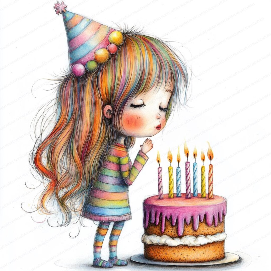 14 Quirky Birthday Cake Clipart | Printable Watercolor Clipart | High ...