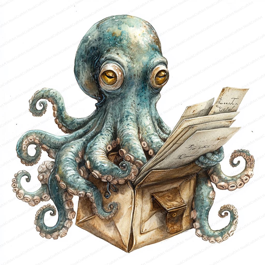18 Octopus Mailman Clipart | Whimsical Ocean Delivery Art | Printable ...