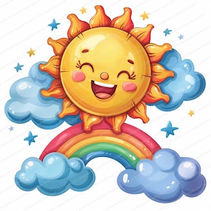 12 Sun and Rainbow Clipart | Sun and Rainbow Illustrations | Digital ...