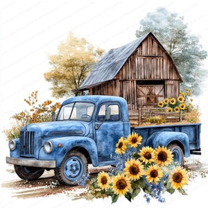 14 Rustic Blue Farm Truck Clipart | Old Farm Truck | Printable ...