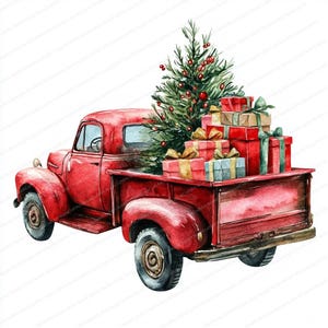18 Watercolor Winter Truck Clipart Christmas Clipart High Quality Jpgs ...