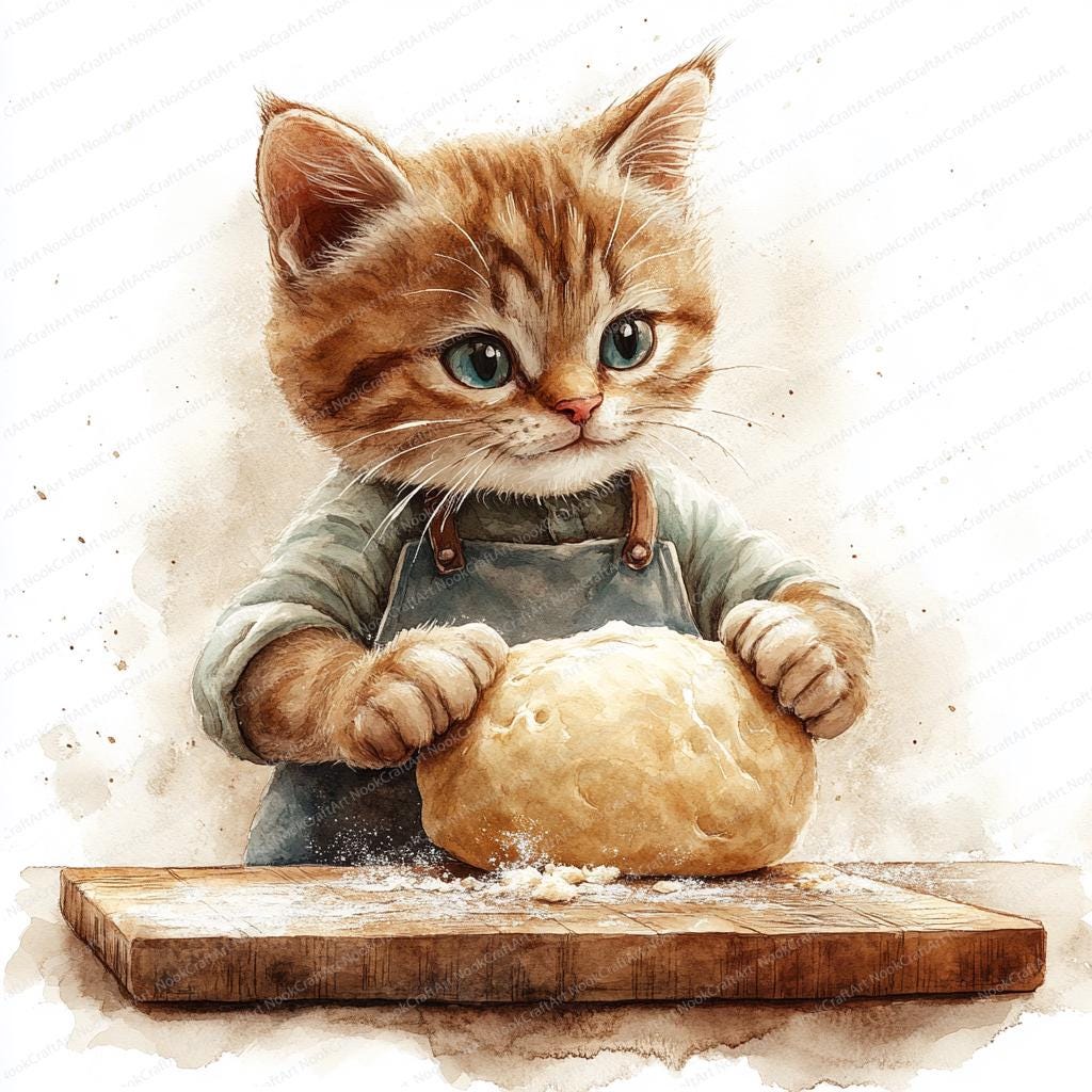 20 Bread Kneading Cat Clipart | Adorable Feline Baker Illustration ...