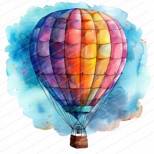 12 Watercolor Hot Air Balloon Clipart | Printable Watercolor Clipart ...