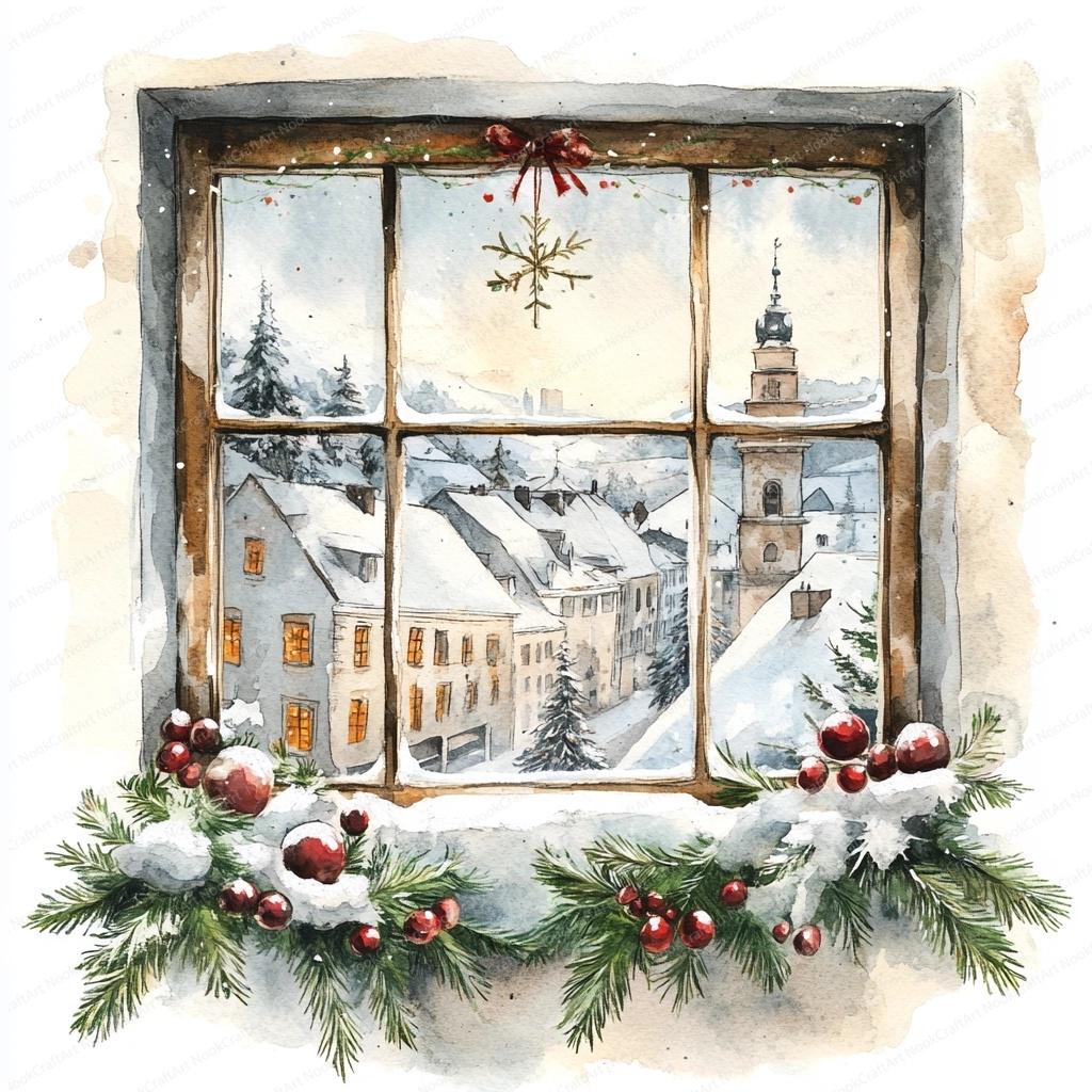 16 Watercolor Christmas Window Clipart | Winter Holidays | Printable ...