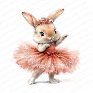 20 Watercolor Ballerina Bunny Clipart | Ballet Bunnies in Tutu Dress ...