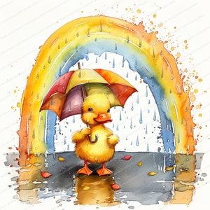 12 Duckling in Rain Clipart | Duckling Under the Rainbow | Printable ...
