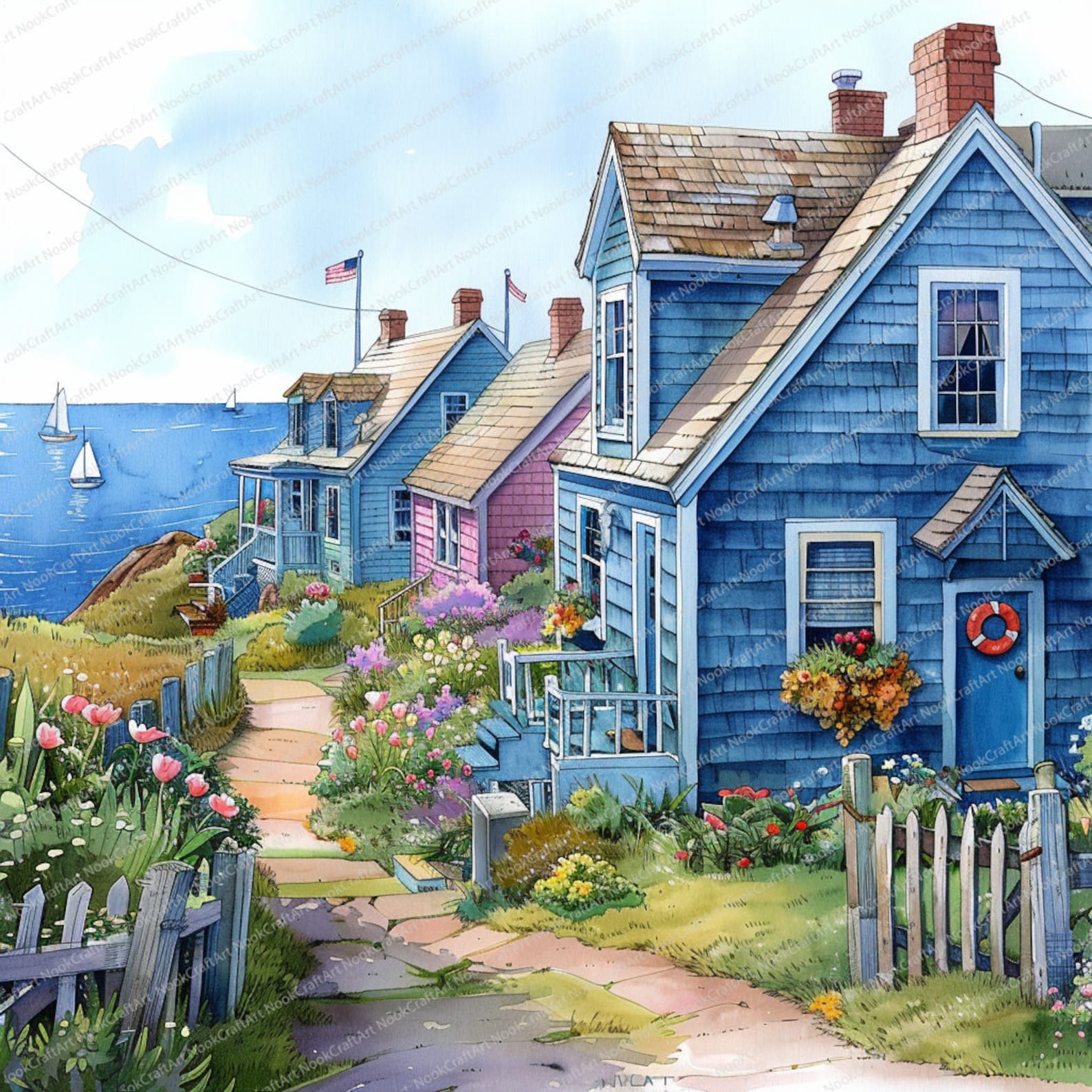 12 Seaside Cottages Clipart | Coastal Cottages | Printable Watercolor ...