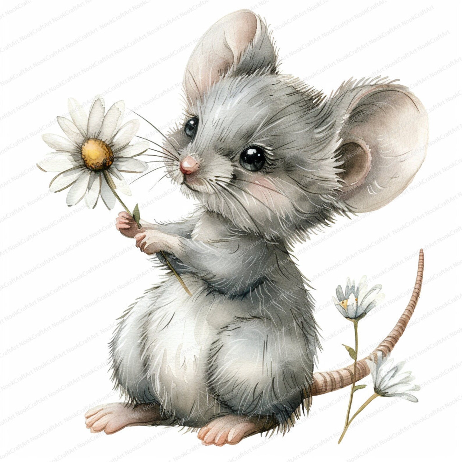 12 Mouse and Flower Clipart Watercolor Mouse Printable Watercolor ...