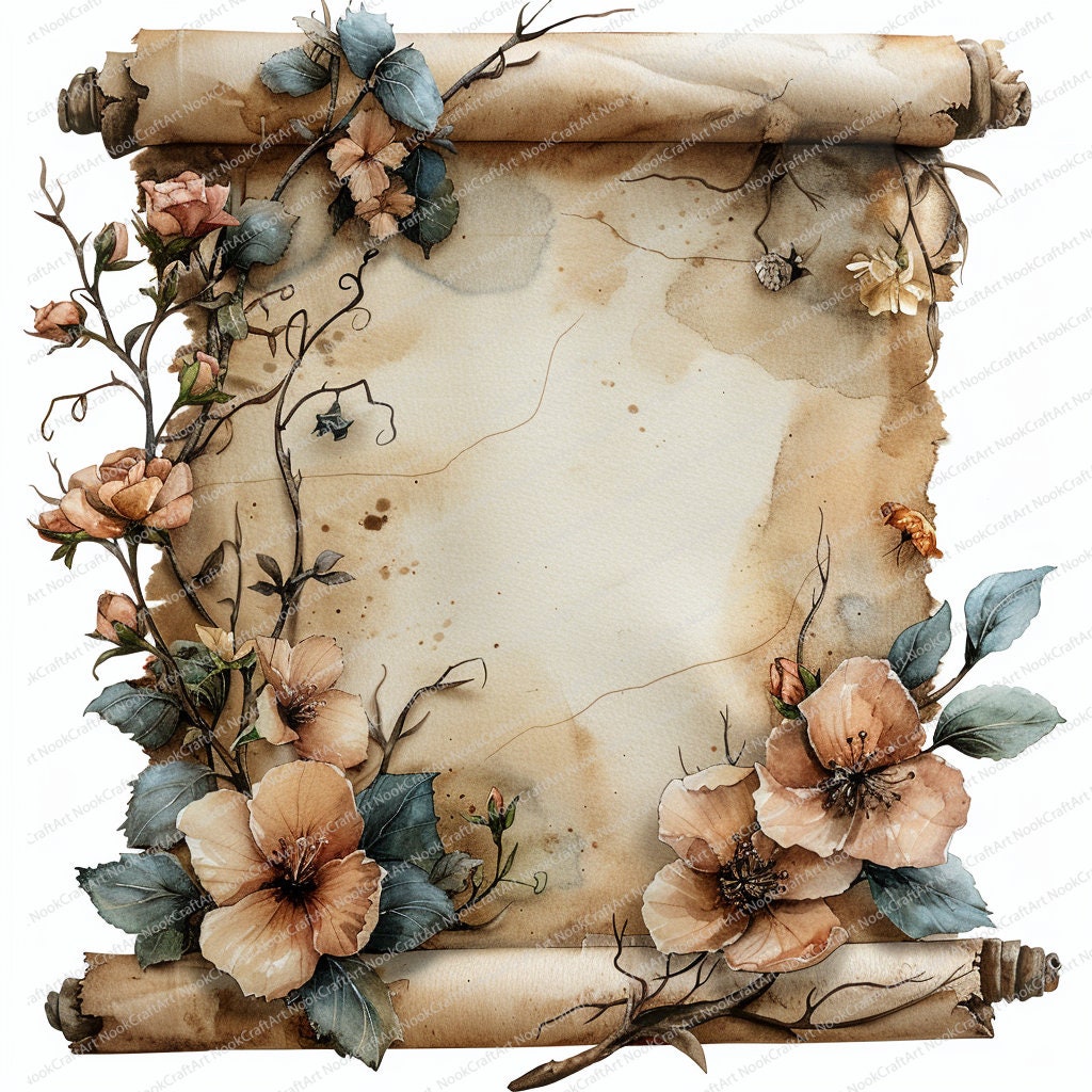 12 Vintage Scroll Clipart Floral Old Paper High Quality Jpgs Printable ...