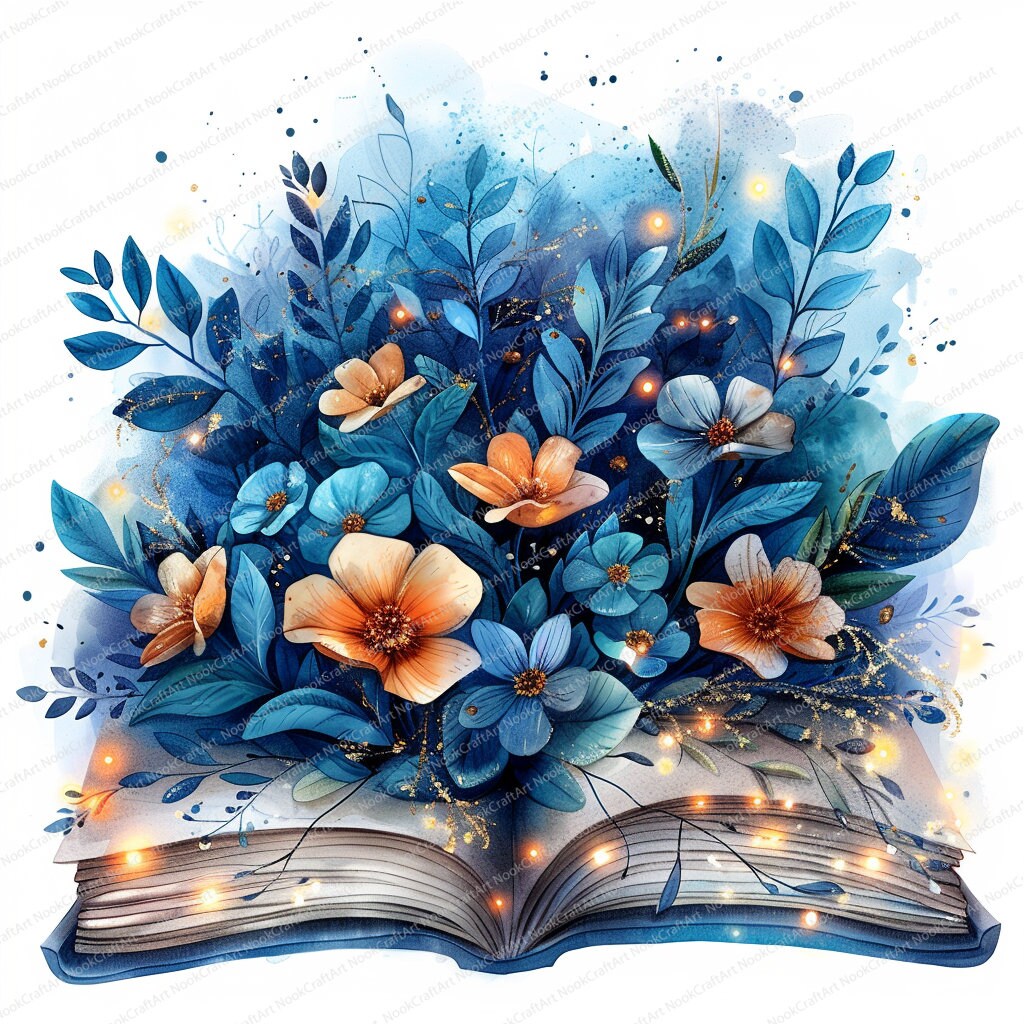 12 Floral Magical Books Clipart | Open Book Clipart | Printable ...